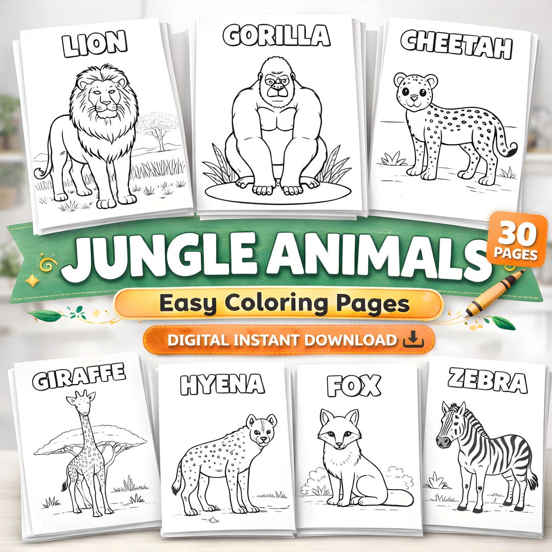 Jungle Animals Coloringbook Colorbook, 30 Printable Coloring Pages ...