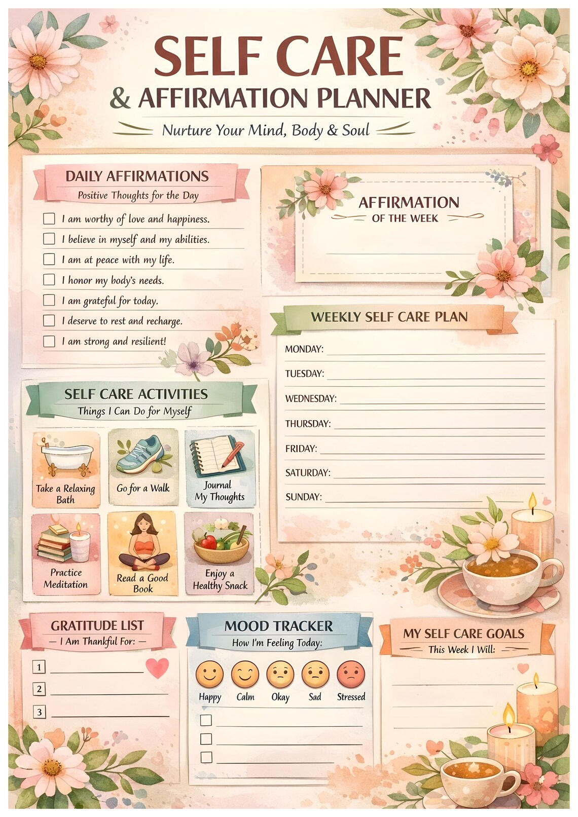 Self-care Planner With Daily Affirmations - Etsy