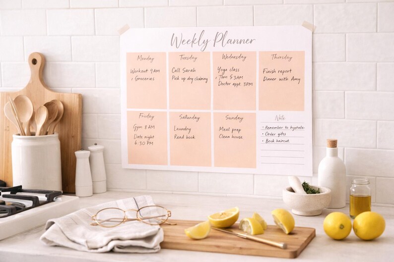 Peach Weekly Planner Printable | Simple Weekly Schedule & Habit Tracker ...