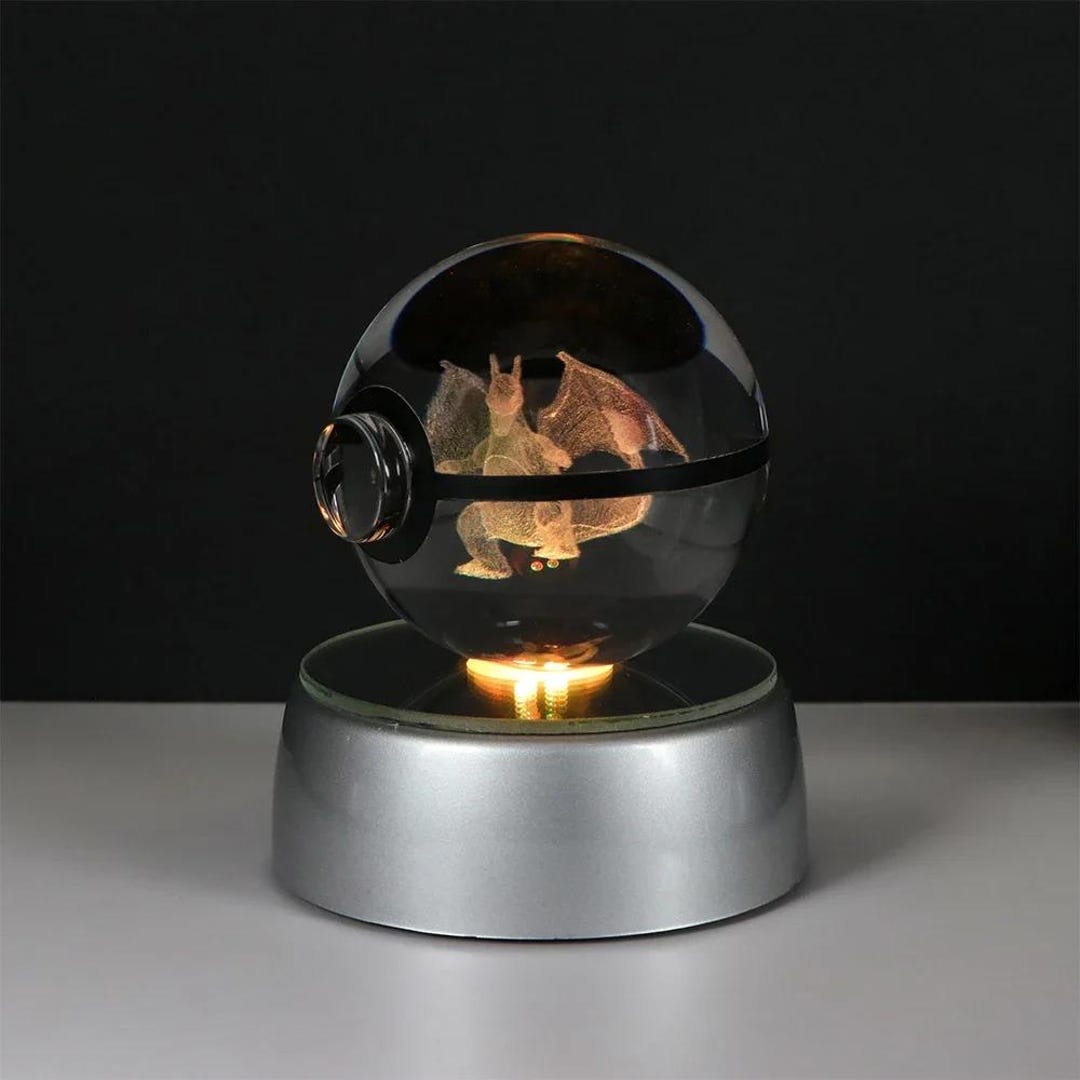 3D Engraved Crystal Pokéball Lamp, Color Changing LED Base, Anime Decor ...