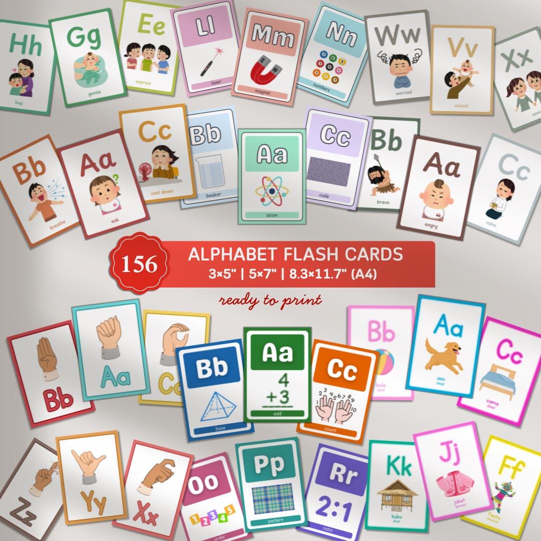 156 Alphabet Flash Cards Bundle: Montessori, Bilingual, Sign Language ...
