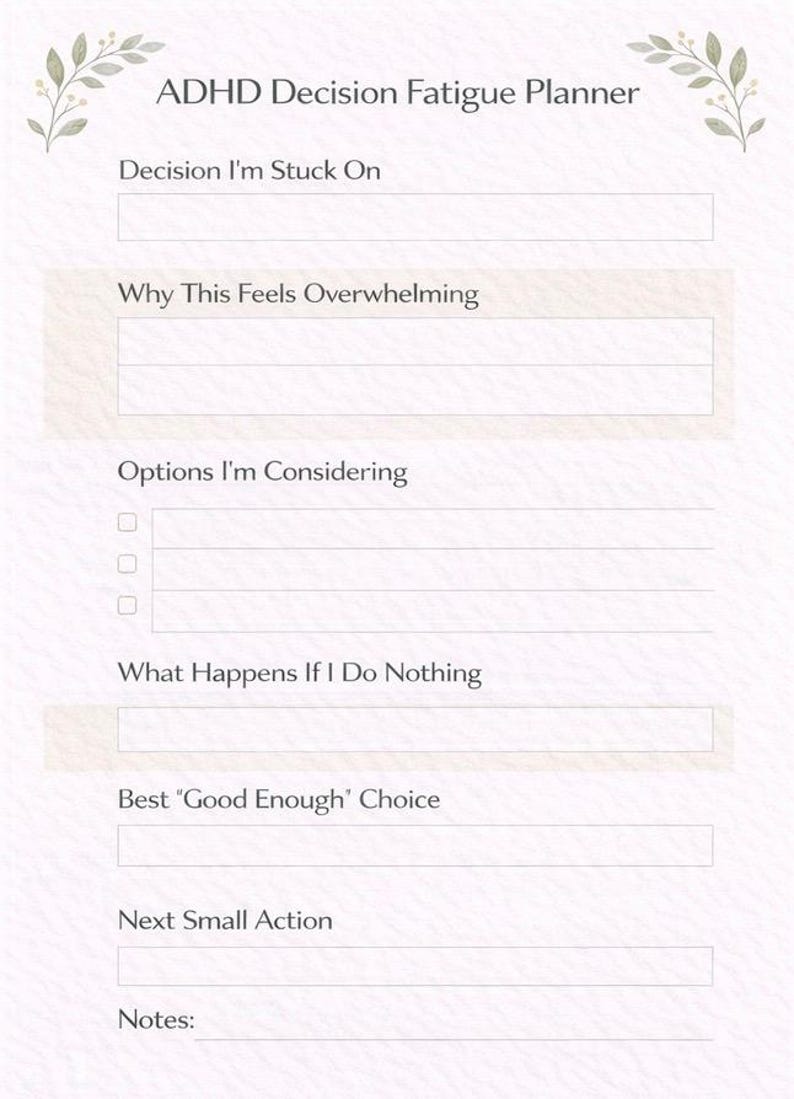 ADHD Decision Fatigue Worksheet (printable PDF) - Etsy