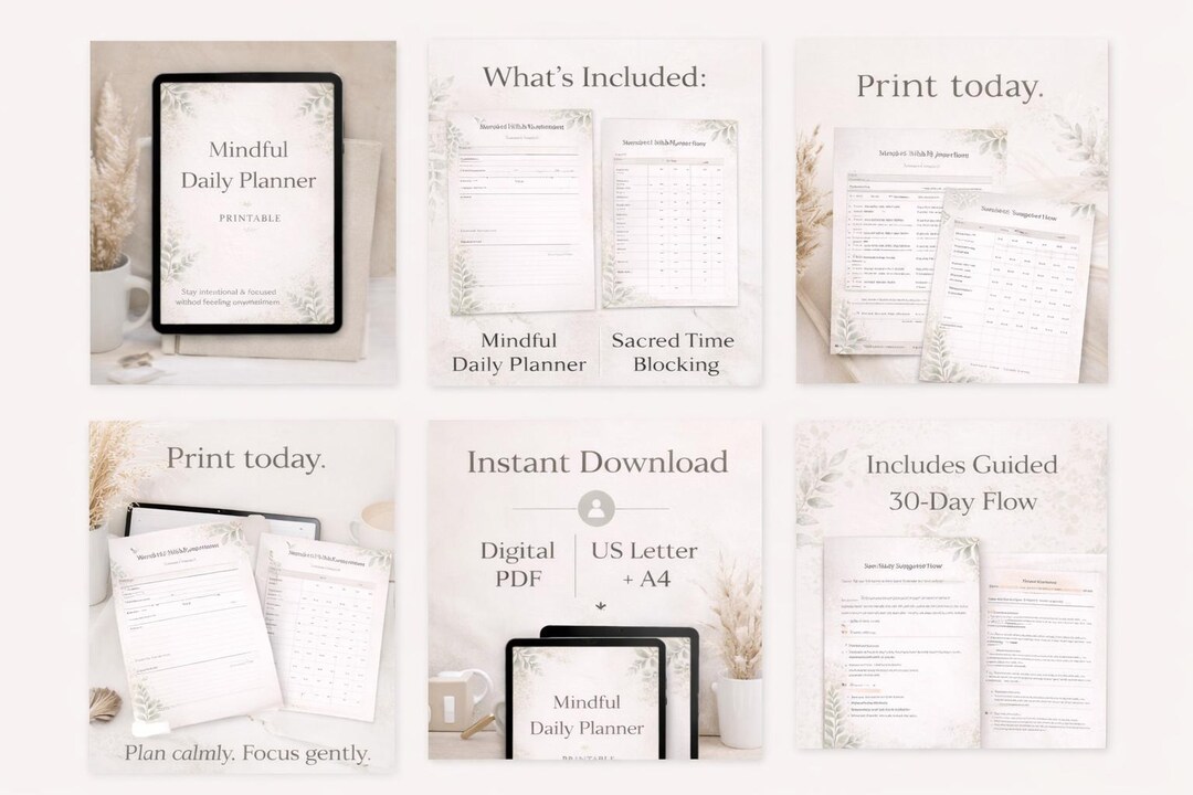Mindful Daily Planner Printable | Botanical Design (PDF Download) - Etsy