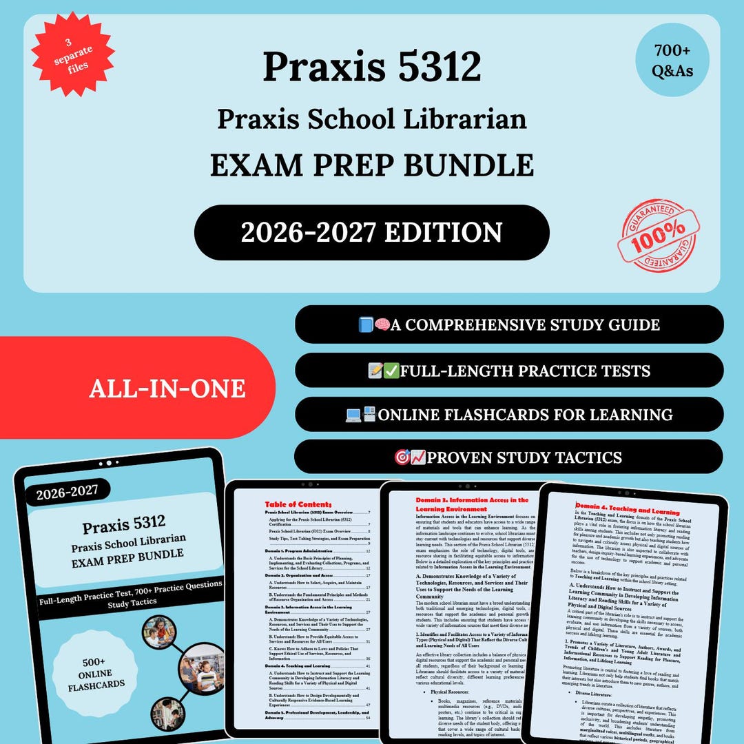 Praxis 5312 Bundle 2026 | Praxis School Librarian 5312 Exam | Praxis ...
