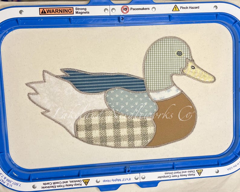 Patchwork Mallard Duck Faux Quilted Zig Zag Applique Machine Embroidery ...