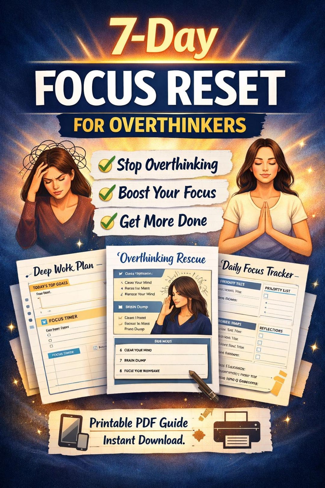 7-day Focus Planner for Overthinkers | Productivity Reset (PDF Download ...