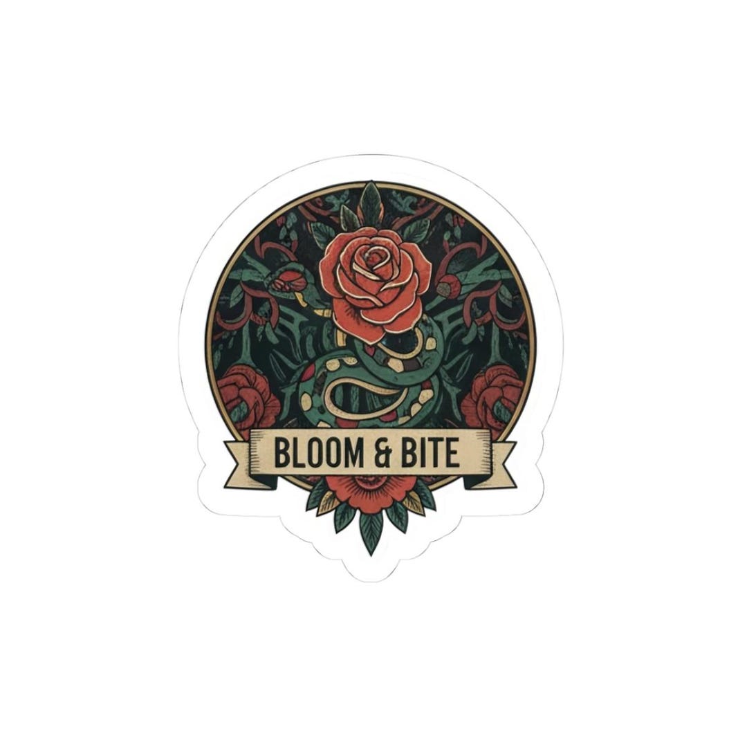 Bloom & Bite Sticker - Rose and Snake Tattoo Style Decal - Edgy ...