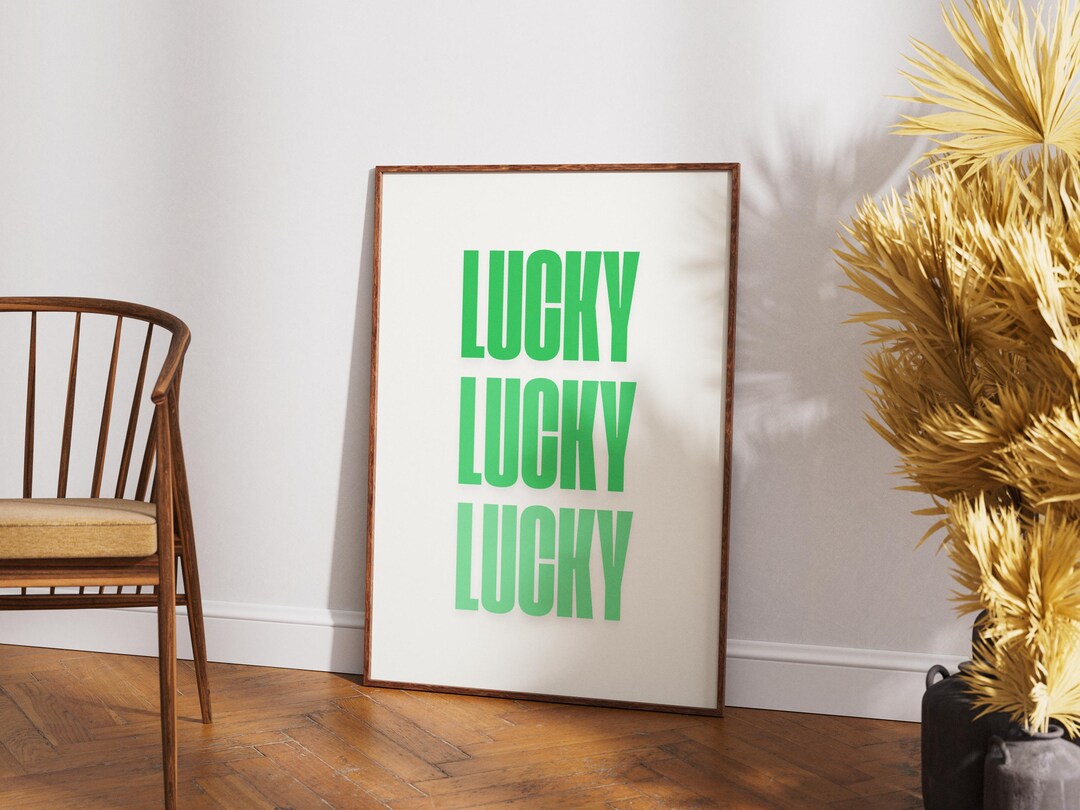 Lucky Wall Art Print, Green Gradient Typography Poster, Minimal Irish ...