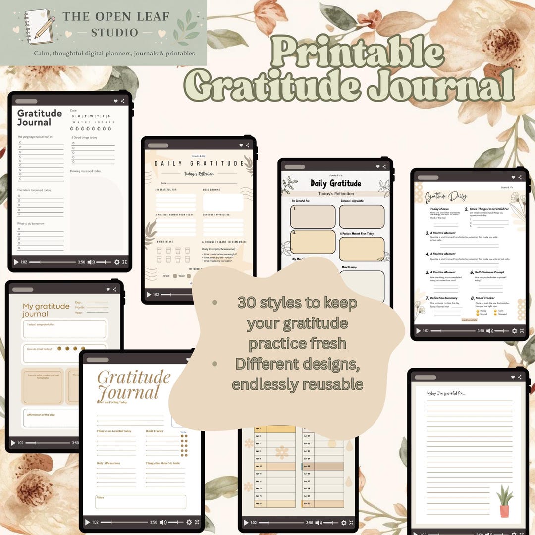 Printable Gratitude Journal | 30-day Reflection Cards (digital Download ...