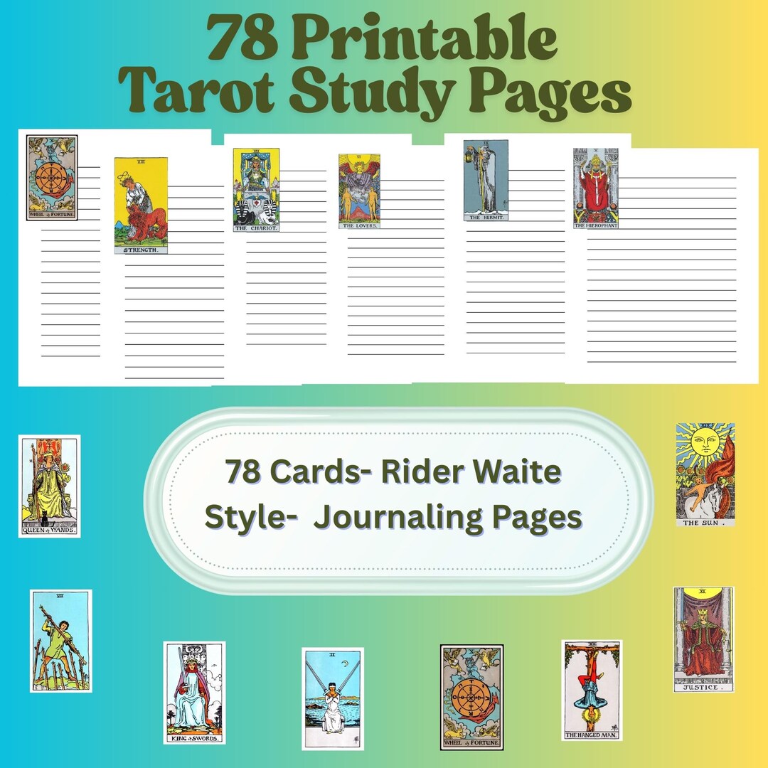 Tarot Study Printable Deck – 78 Card Rider Waite Style Journaling Pages ...