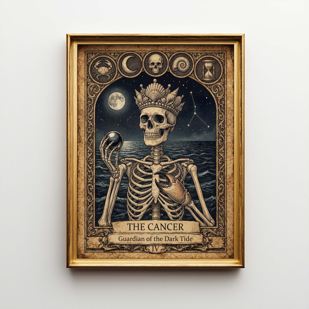 Cancer Poster Tarot Canvas, Zodiac Sign Art Print, Victorian Gothic ...