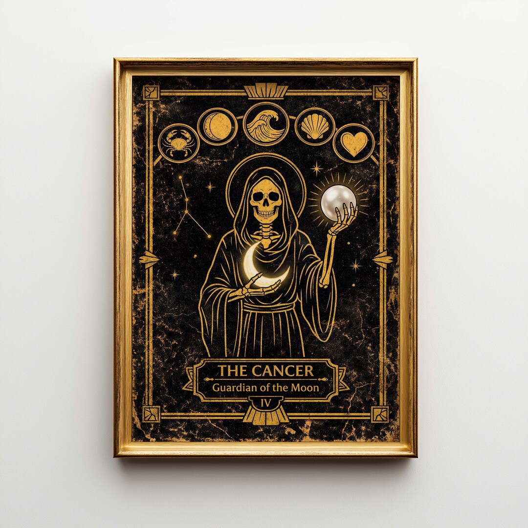 Poster Tarot Canvas - Cancer Art Deco Gold Sign Print, Zodiac Astrology ...