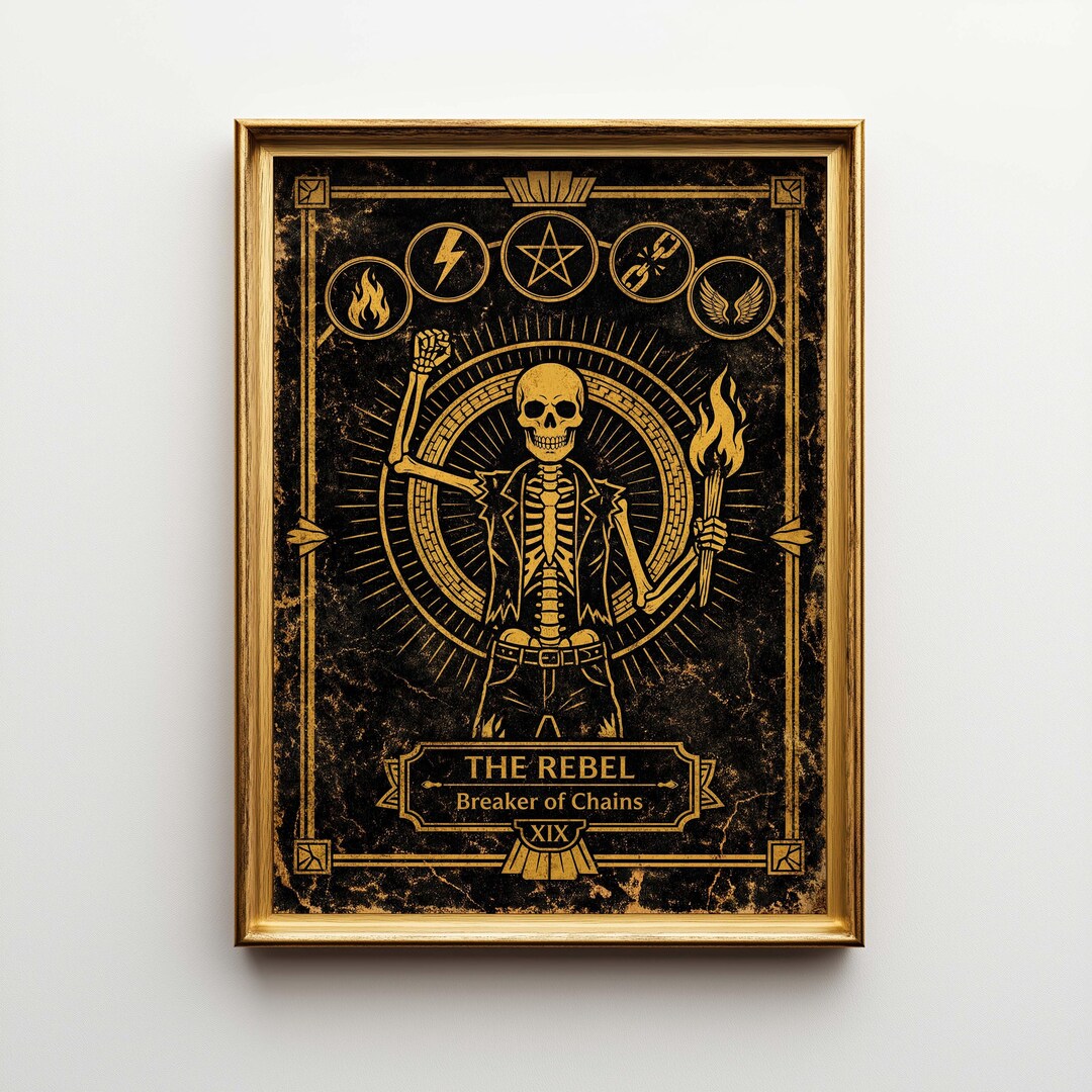 Poster Tarot Canvas - the Rebel Art Deco Gold Black Skeleton Print - Etsy