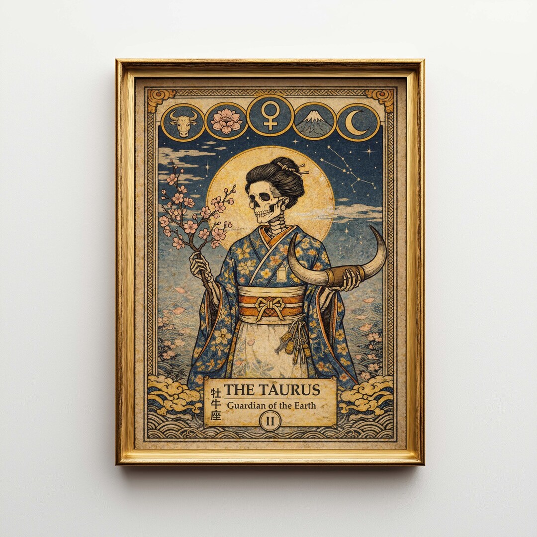 Poster Tarot Canvas: Taurus Ukiyo-e Zodiac Art, Japanese Woodblock ...