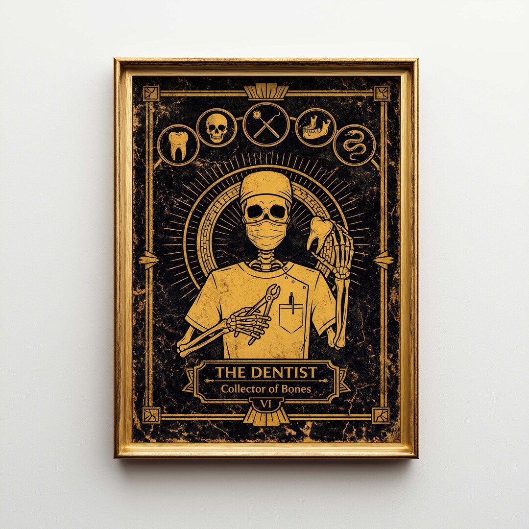 Dentist Poster Tarot Canvas - Art Deco Gold Skeleton Print, Dental Art ...