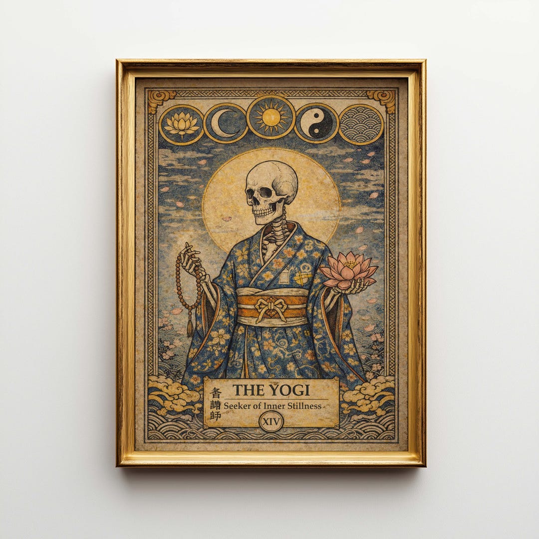 Poster Tarot Canvas - Ukiyo-e Yogi Skeleton Print, Japanese Art ...