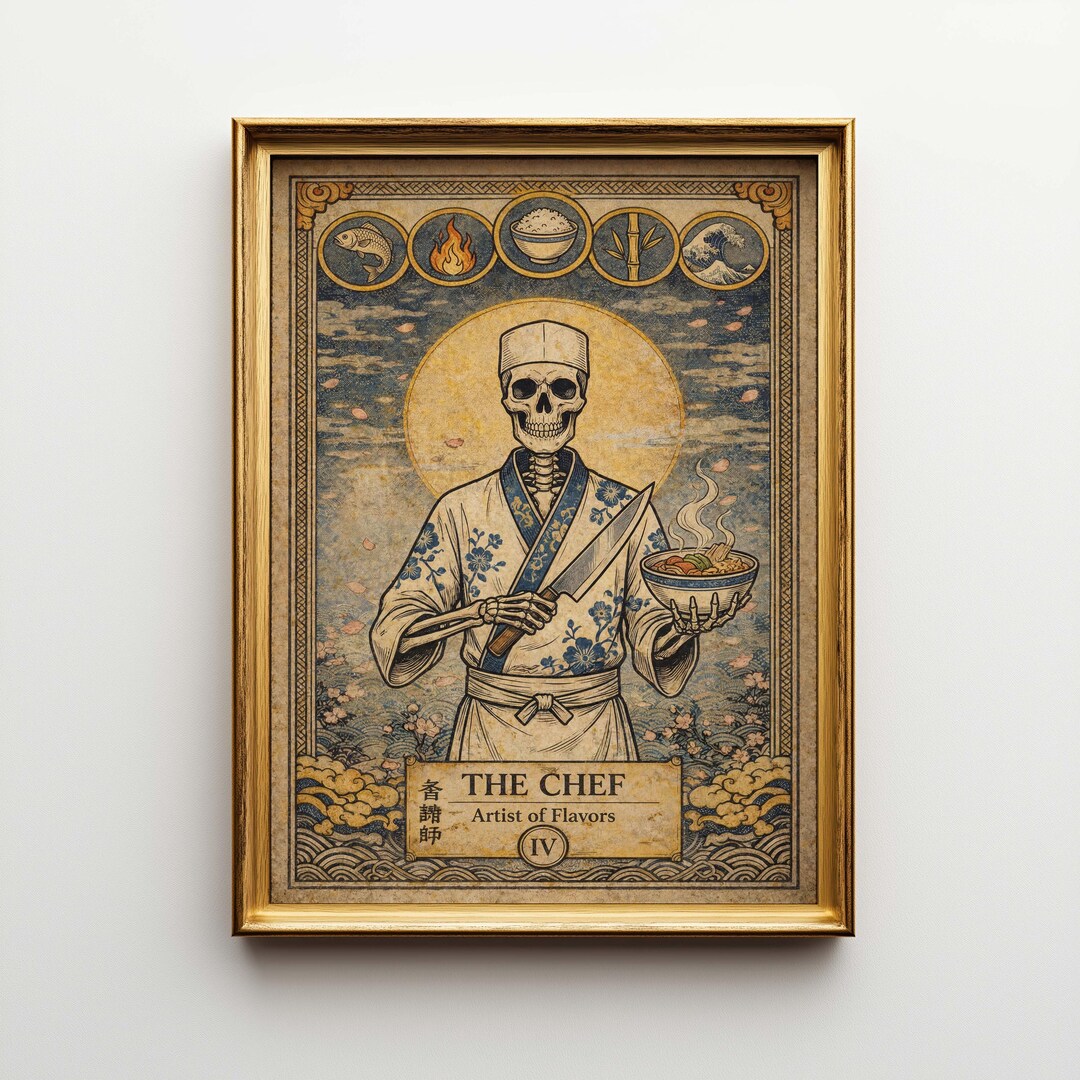 Poster Tarot Canvas: Ukiyo-e Chef Skeleton, Japanese Art Print, Kitchen ...