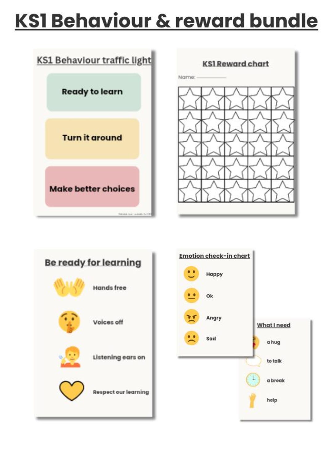 KS1 Behaviour & Emotion Support Bundle | Reward Chart, Traffic Light ...