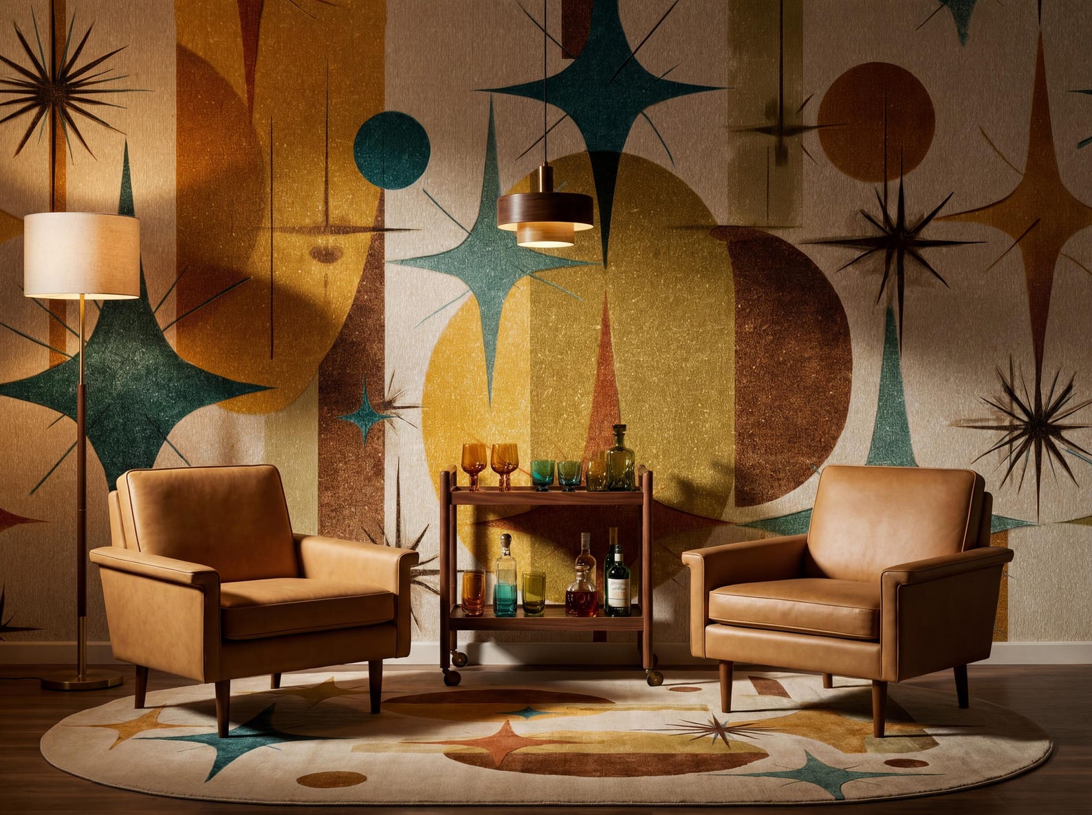 Mid Century Geometric Wallpaper, Retro Atomic Wall Mural, Abstract ...