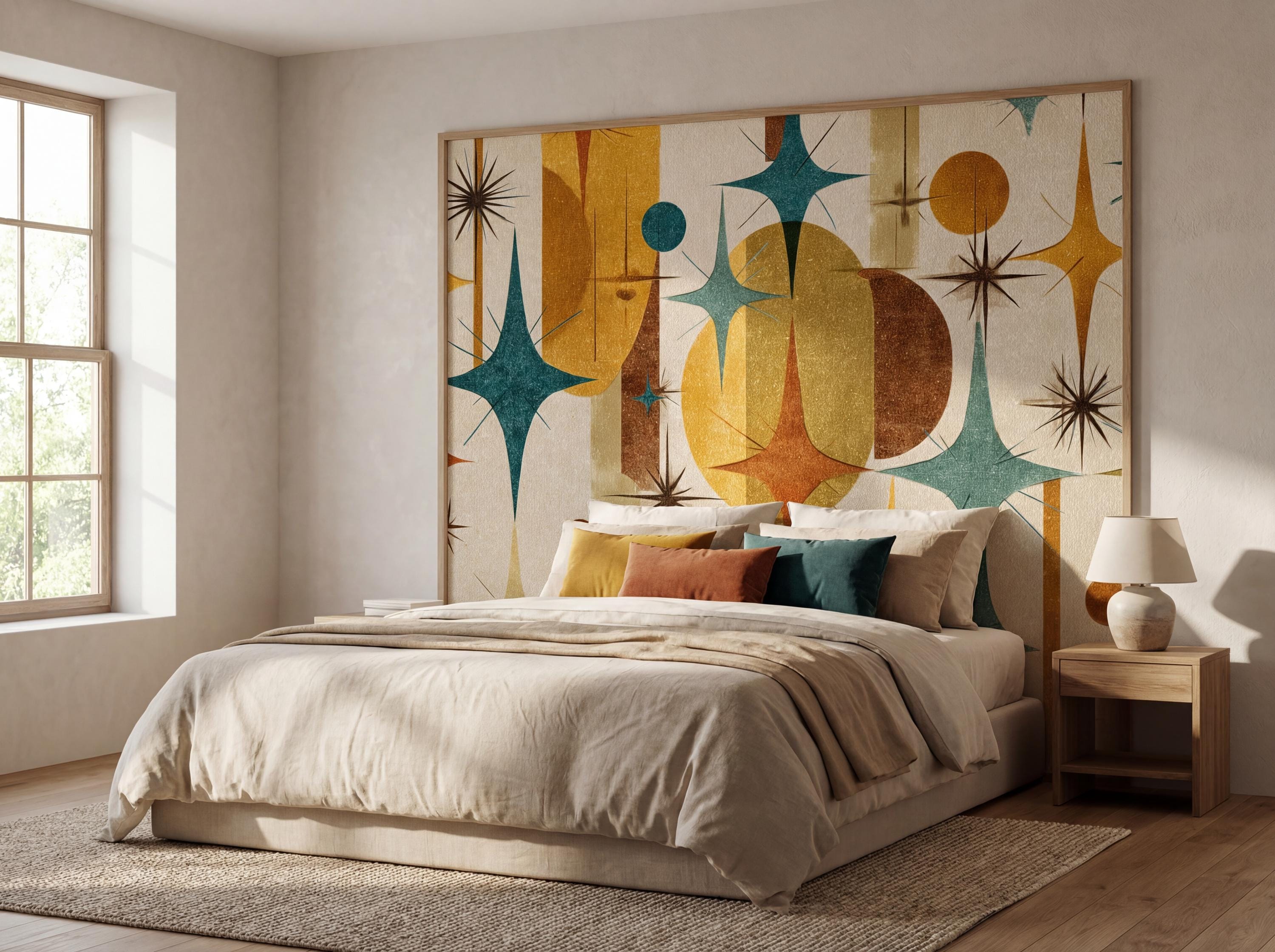 Mid Century Geometric Wallpaper, Retro Atomic Wall Mural, Abstract ...