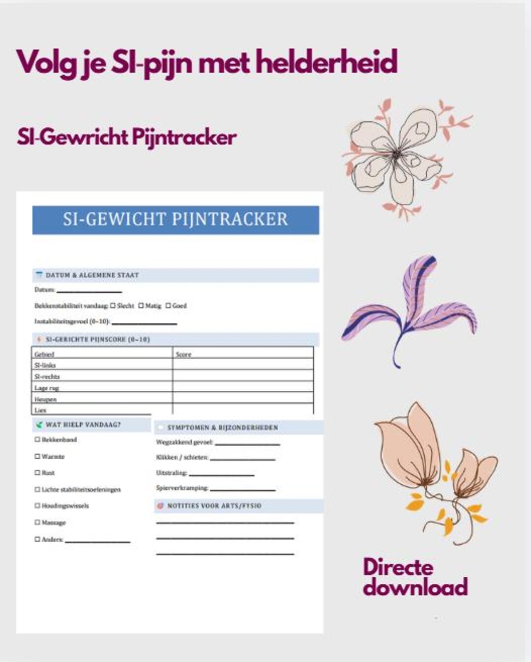 SI Joint Tracker | Pain Tracker | Relaxed Health Tracker | A4 Printable ...
