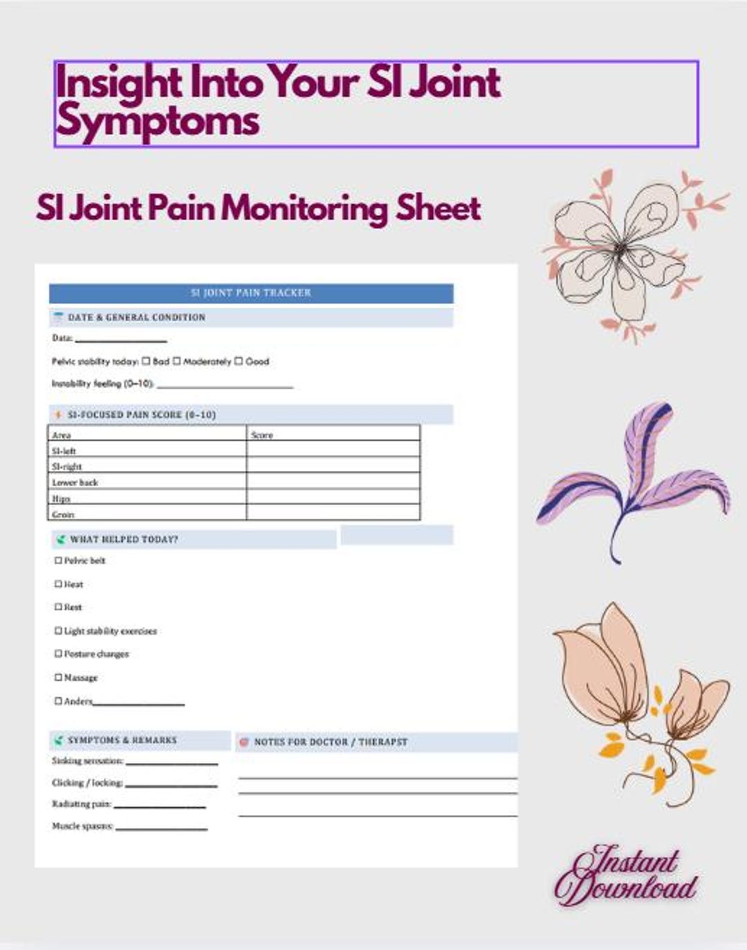 Sacroiliac Joint Pain Tracker | SIJ Pain Monitoring | Daily Symptoms ...