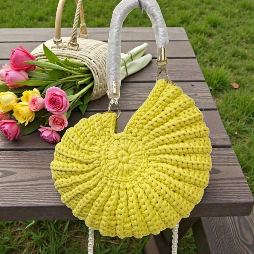 Conch Crochet Handbag Cute Shell Shaped Purse With Pearl Chain ...