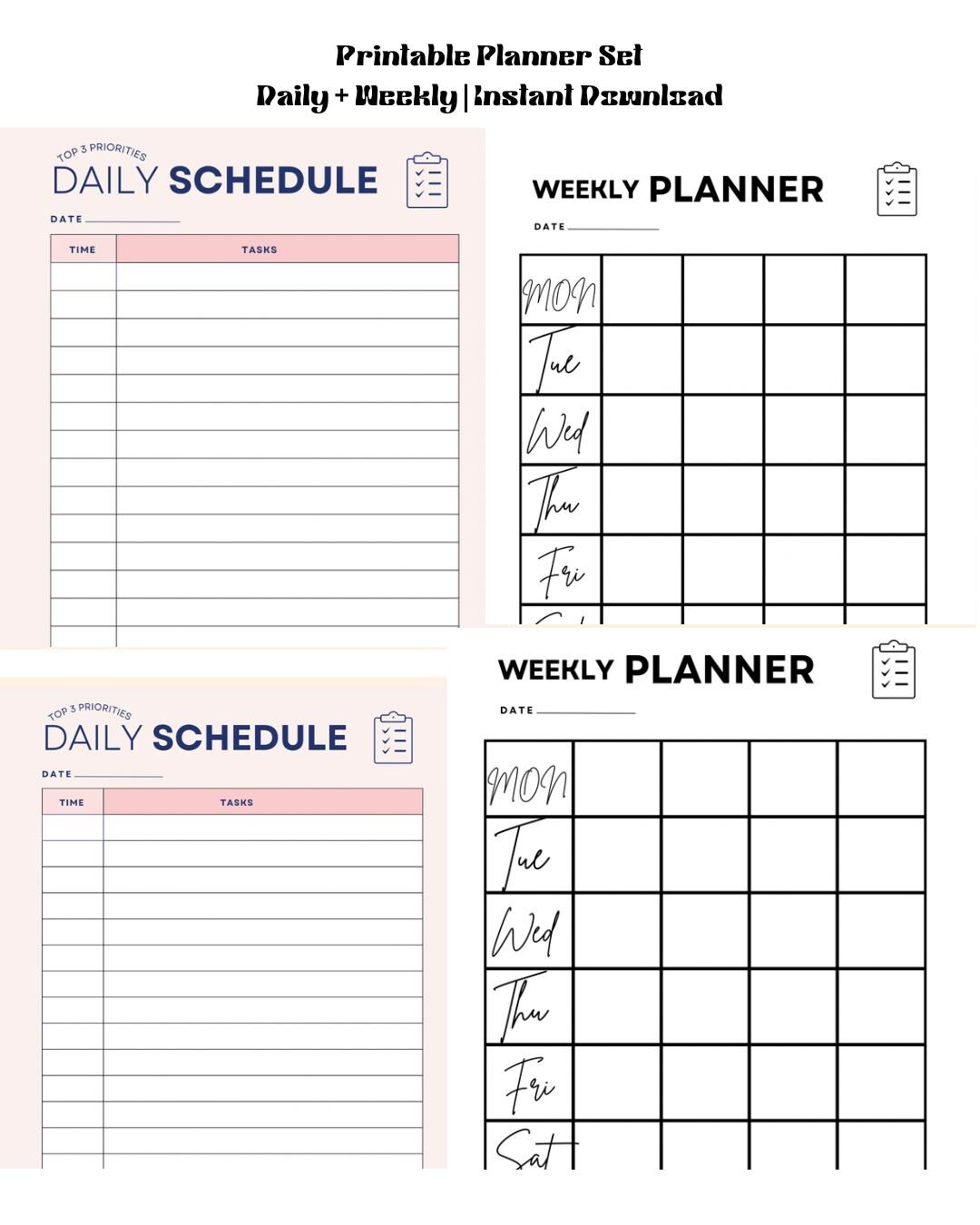 Printable Planner Set | Daily Schedule & Weekly Planner PDF | Minimal ...