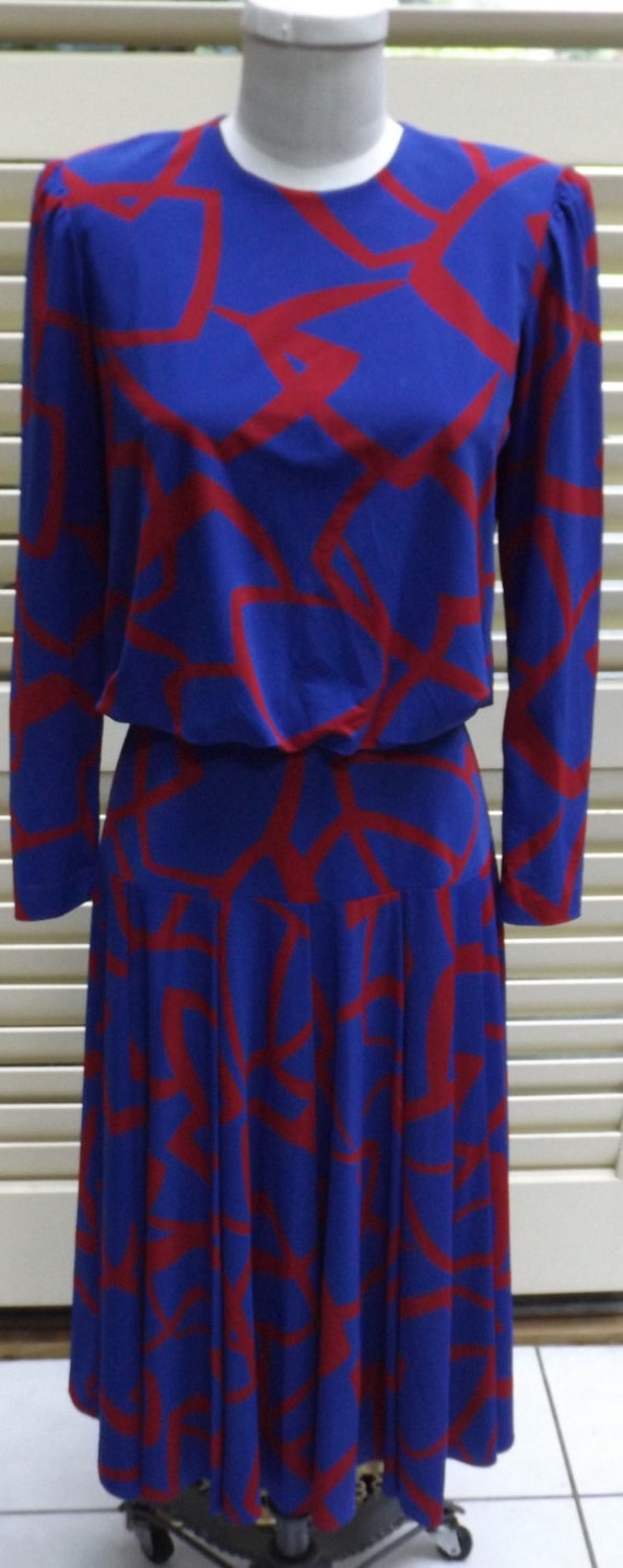 1970 Vintage dress blue pattern small medium - Gem