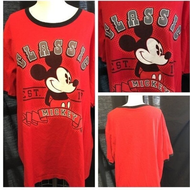 Retro Disney Mickey Mouse Red T Shirt Size XXL - Etsy