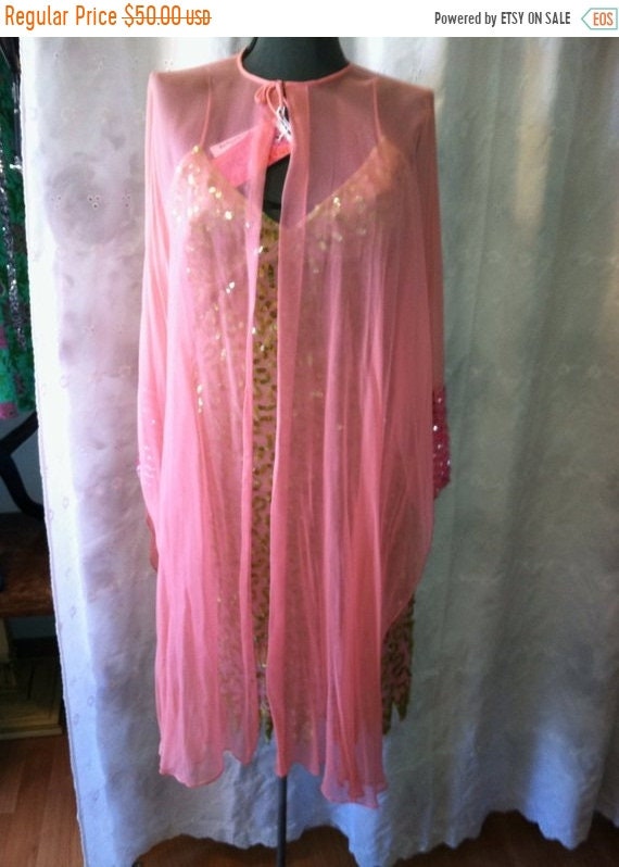 1970 vintage cape pink corral chiffon jacket medium - Gem