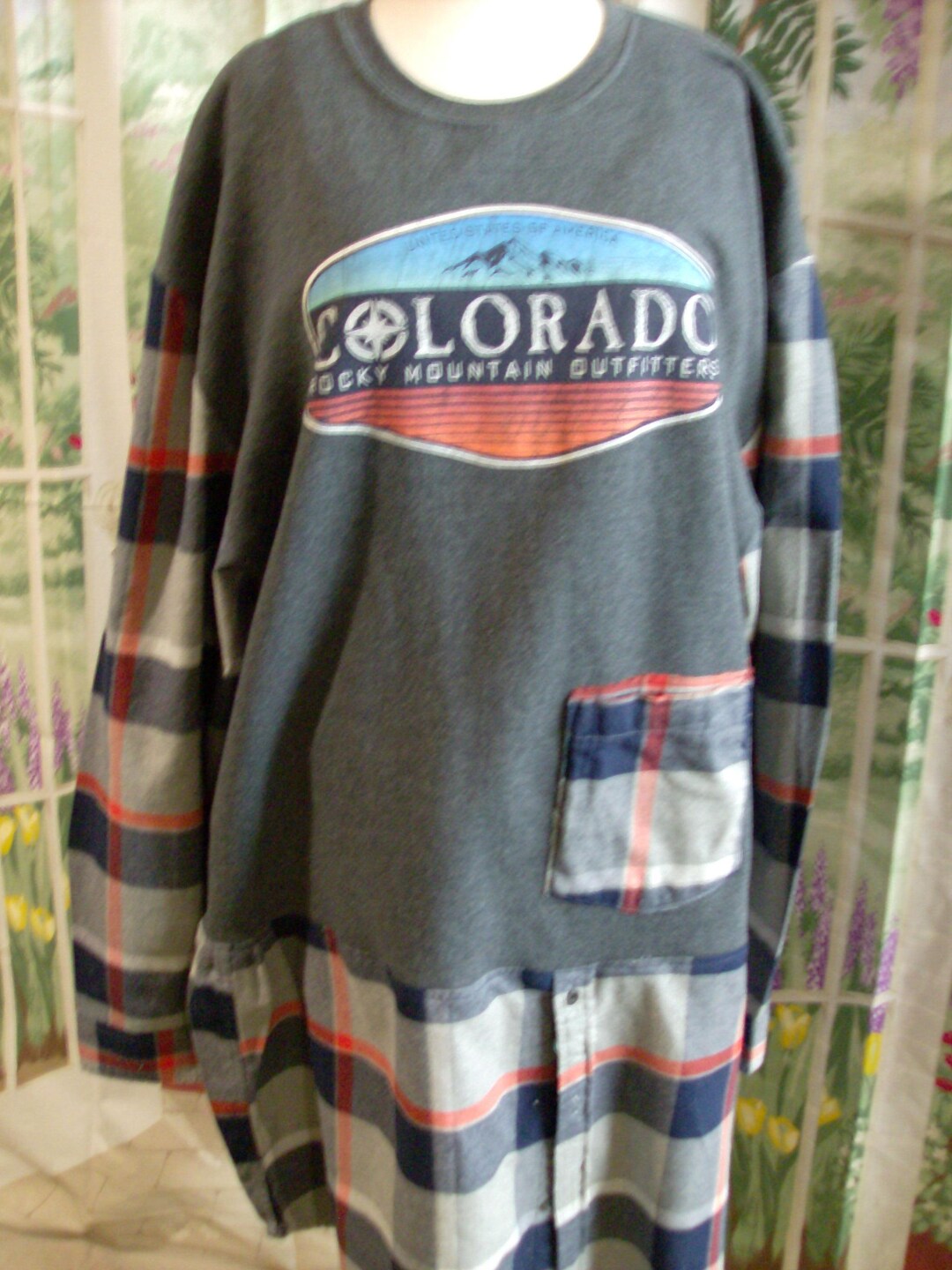 Upcycled Repurposed Grey Colorado Sweatshirt With Plaid Sleeves Accent ...