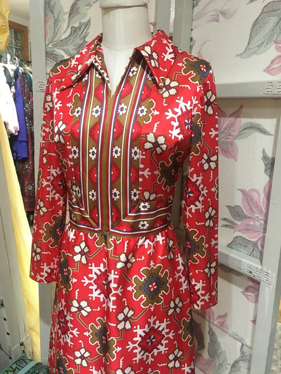 1970 Vintage Retro Cocktail party red dress small xs… - Gem