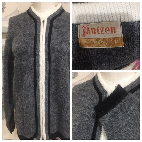 1950 vintage Cardigan Jantzen white black grey large … - Gem