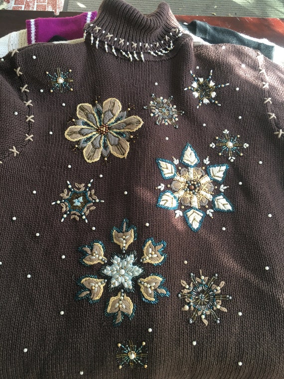 Ugly fall thanksgiving Sweater turtle neck brown M ch… - Gem