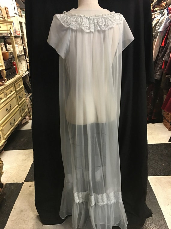 Vintage retro flowing Pale blue chiffon sheer robe me… - Gem