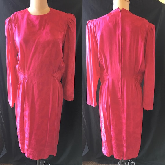 1980 vintage dress raspberry silk medium large - Gem