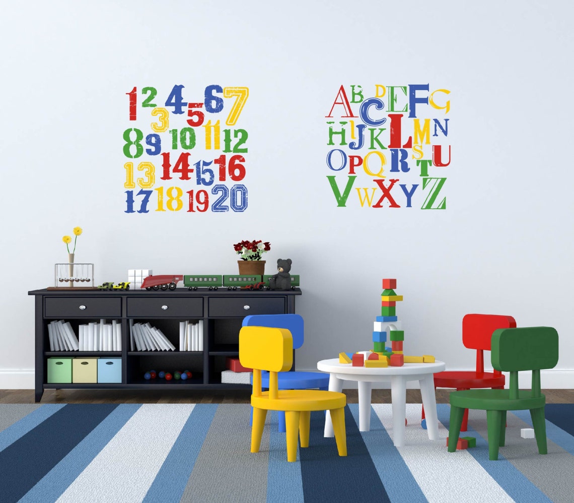 Alphabet Wall Decal 123 Wall Decal Vintage Letters and - Etsy