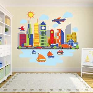 Kids Wall Decals / City Decal / Water / Buildings Decal / Vinyl Wall ...