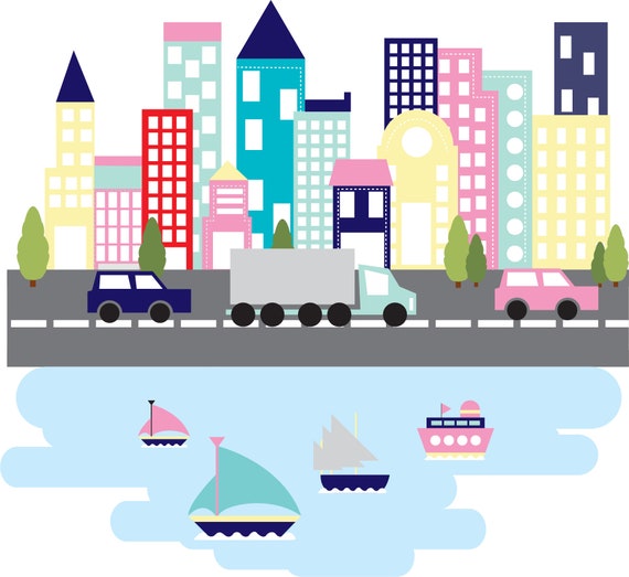 Wall decals / Kids wall decals / city decal / buildings decal | Etsy