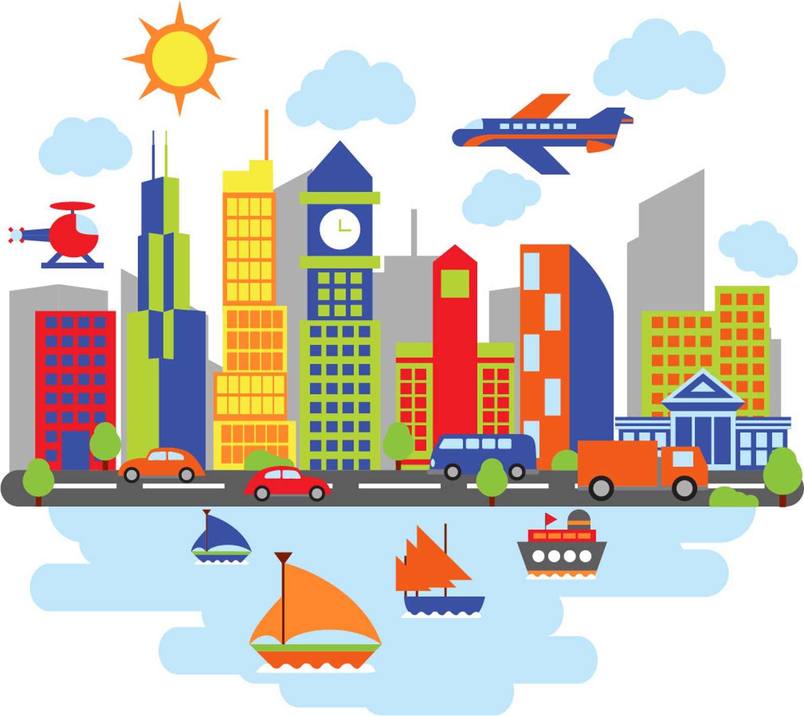 Kids wall decals / city decal / water / buildings decal / | Etsy