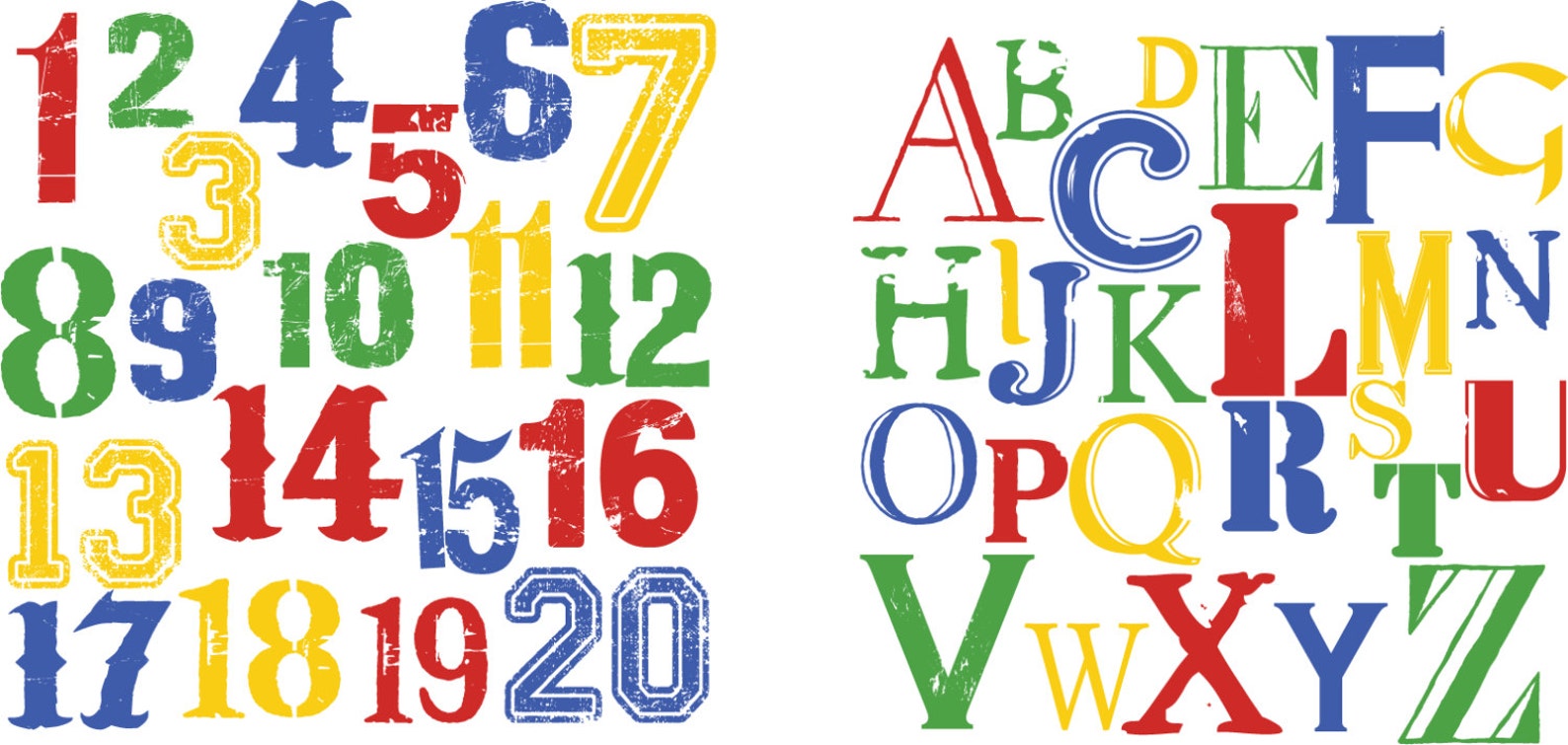 Alphabet Wall Decal 123 Wall Decal Vintage Letters and | Etsy