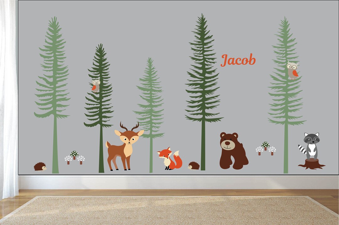 Nursery Decals - Pine Trees - Wall Decal - Kids Decals - Forest - Bear ...