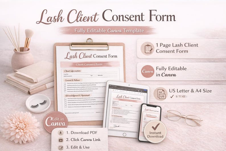 Lash Client Consent Form | Editable Canva Template | Digital Download ...