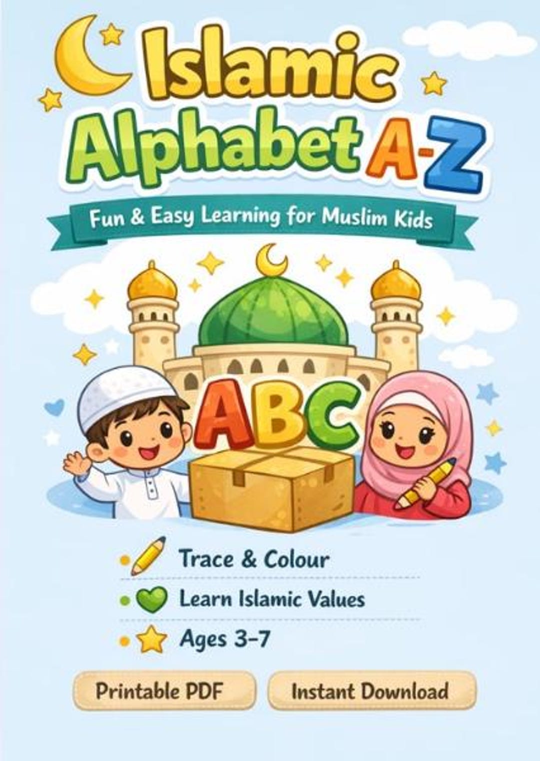 Islamic Alphabet A-Z Worksheet, Muslim Kids Printable, Preschool ...