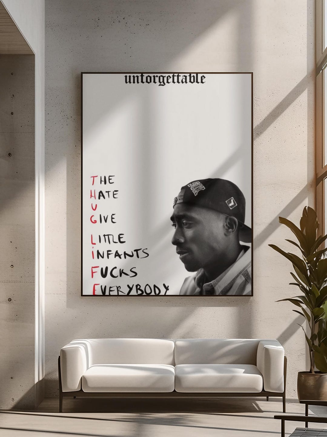 2pac Printable Digital Poster | Minimalist Hip Hop Print | Black and ...