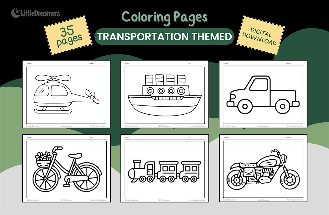 Coloring Pages Transportation Themed | Toddler Kids Activity | 35 Pages ...