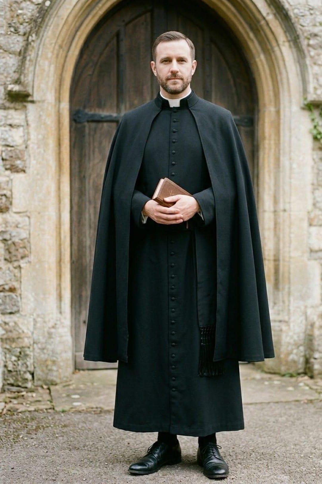 Men's Gothic Priest Cloak Coat – Black Clergy Cassock Cape, Victorian ...