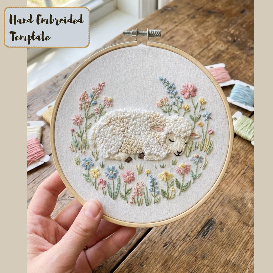 Lamb Embroidery Pattern, Floral Hoop Art, Beginner DIY (PDF Pattern) - Etsy
