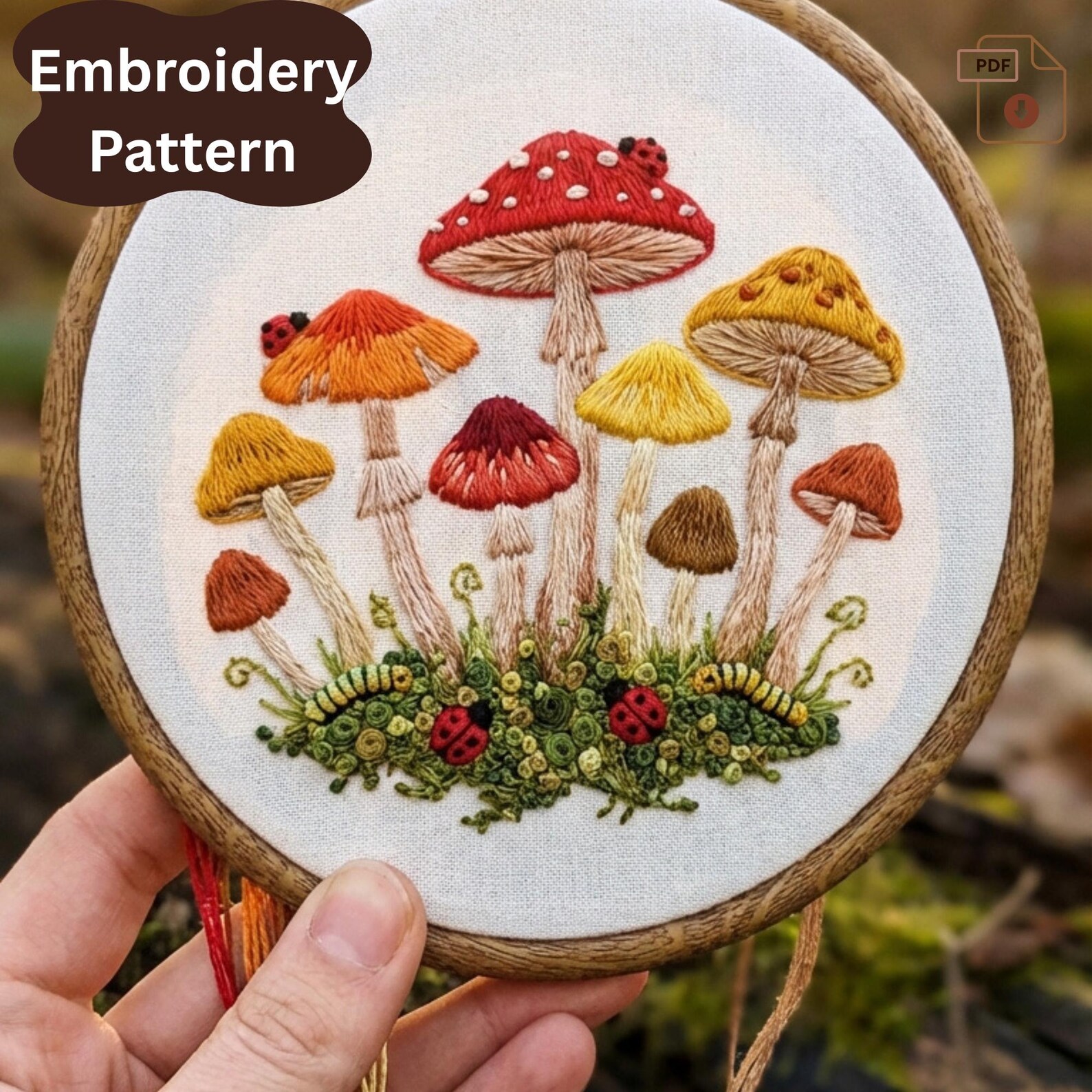 Mushroom Embroidery Hoop Pattern, Woodland Botanical Art (PDF Pattern ...